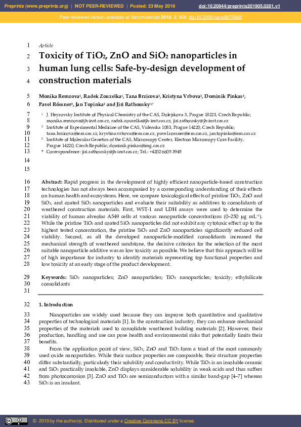 (PDF) Toxicity of TiO 2 , ZnO and SiO 2 Nanoparticles in Human Lung ...