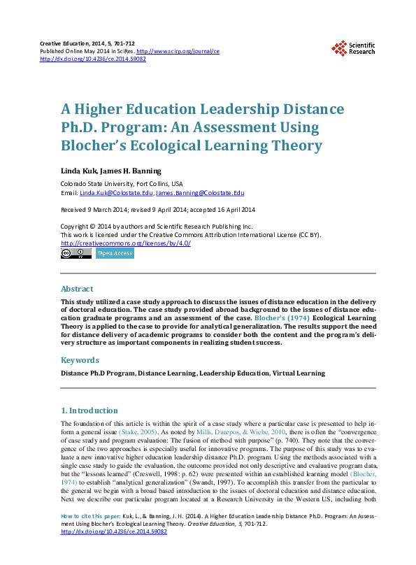 (PDF) A Higher Education Leadership Distance Ph.D. Program: An ...