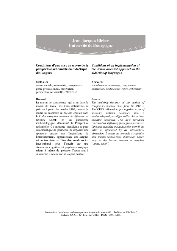 (PDF) Conditions of an implementation of the Action-oriented Approach in the didactics of languages
