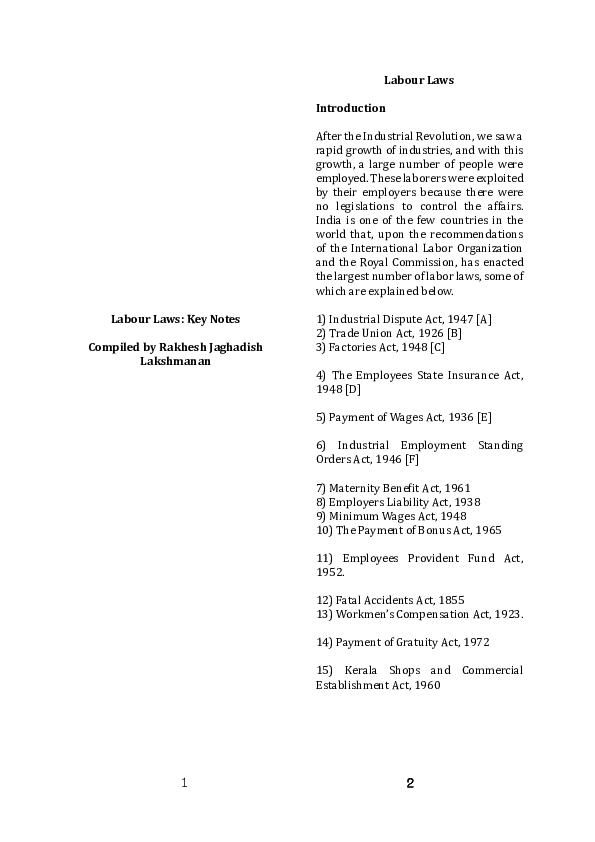 (PDF) Labour Laws - Key Notes