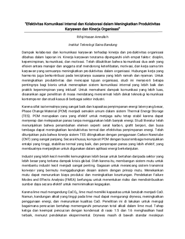 (PDF) Efektivitas Komunikasi Internal dan Kolaborasi dalam Meningkatkan ...