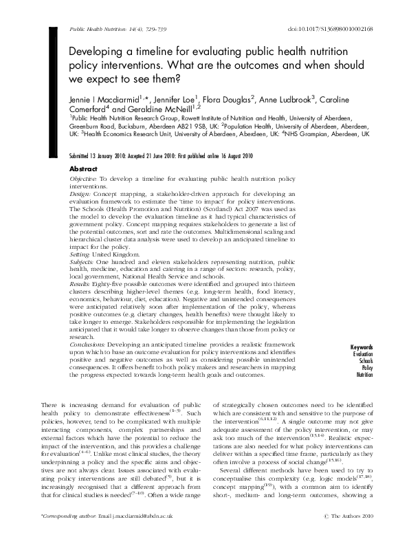 (PDF) Developing a timeline for evaluating public health nutrition ...