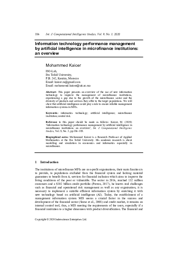 (PDF) Information technology performance management by artificial ...