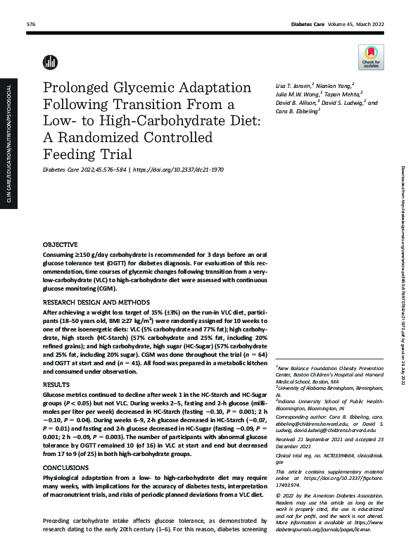 (PDF) Prolonged Glycemic Adaptation Following Transition From a Low- to ...