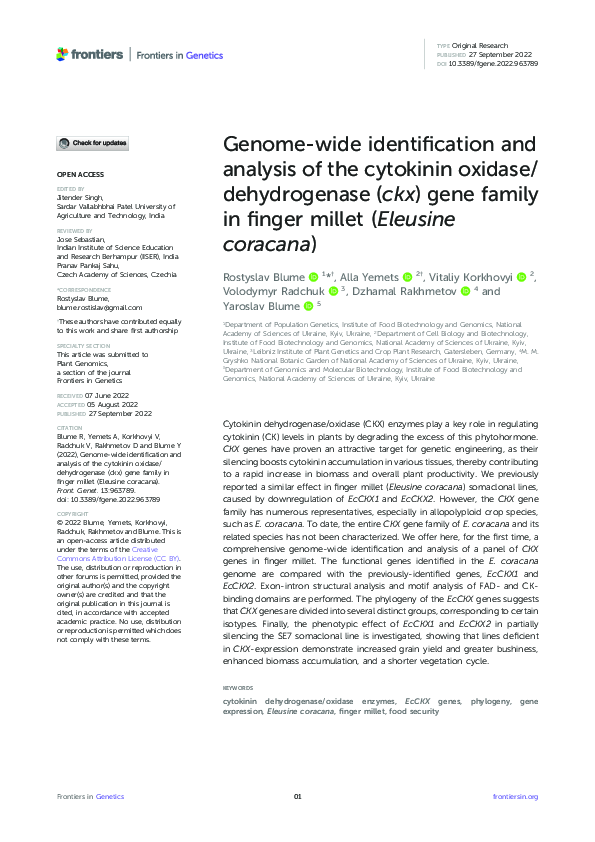 (PDF) Genome-wide identification and analysis of the cytokinin oxidase/dehydrogenase (ckx) gene ...