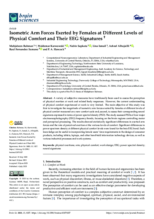 (PDF) Isometric Arm Forces Exerted by Females at Different Levels of ...