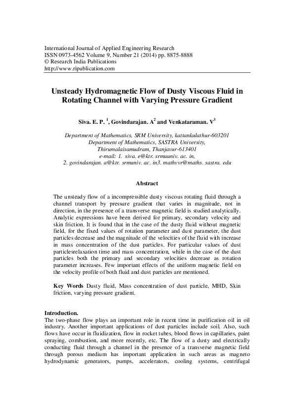 (PDF) Unsteady Hydromagnetic Flow of Dusty Viscous Fluid in Rotating ...