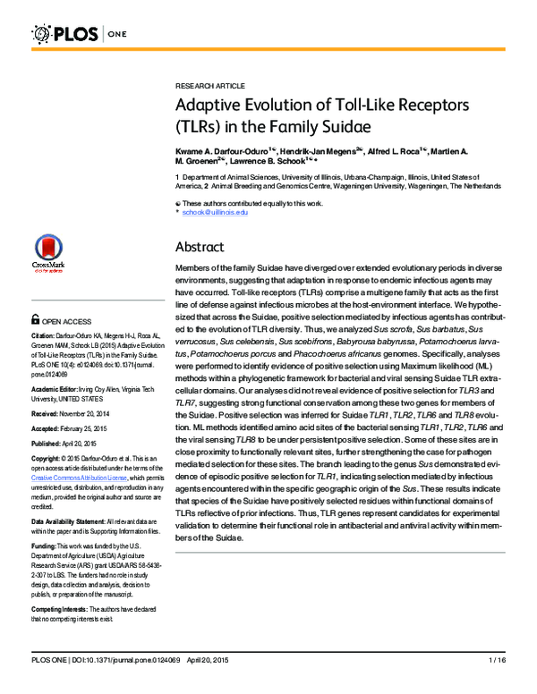 (PDF) Adaptive Evolution of Toll-Like Receptors (TLRs) in the Family Suidae