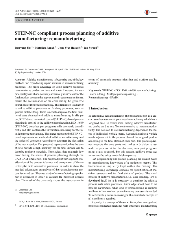 (PDF) STEP-NC compliant process planning of additive manufacturing ...