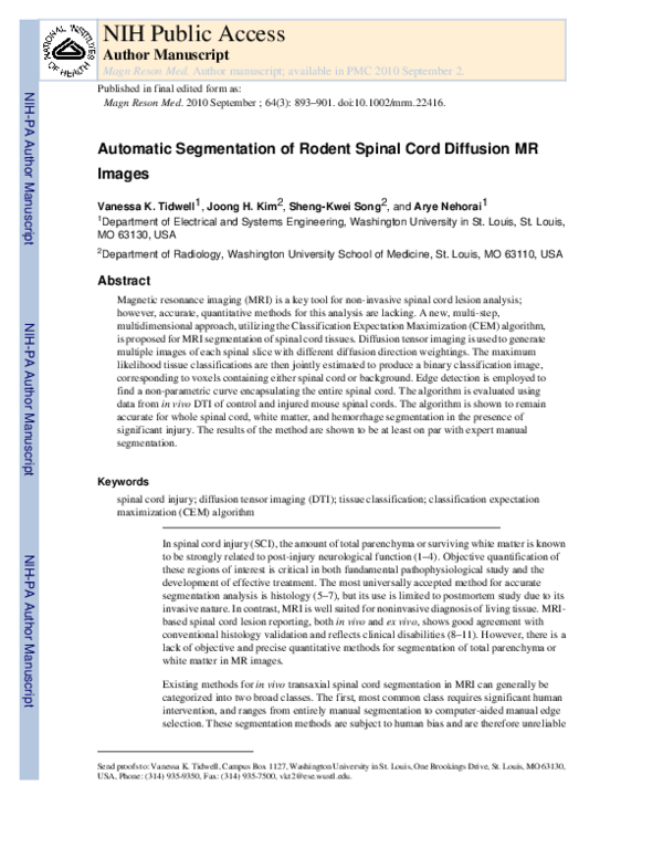 (PDF) Automatic segmentation of rodent spinal cord diffusion MR images