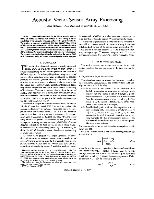 (PDF) Acoustic vector sensor array processing