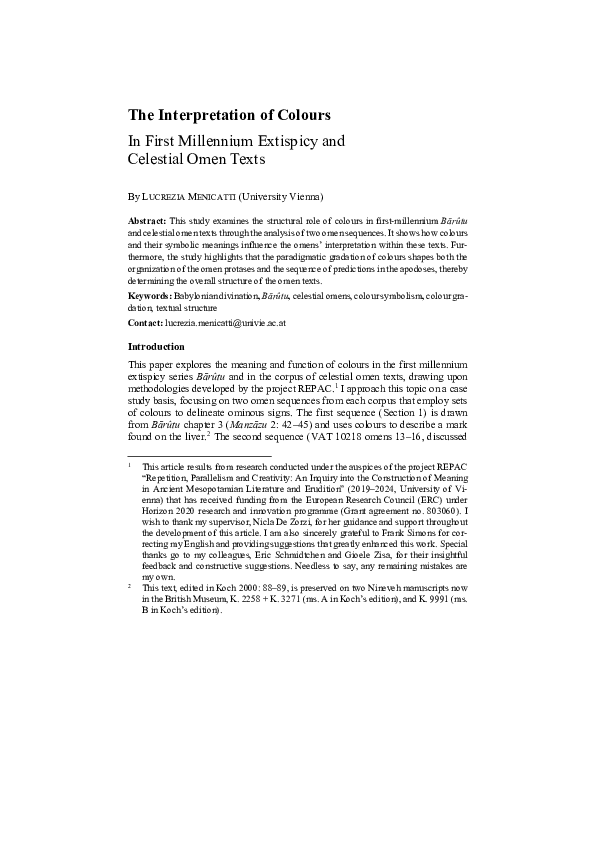 (PDF) The Interpretation of Colours In First Millennium Extispicy and ...