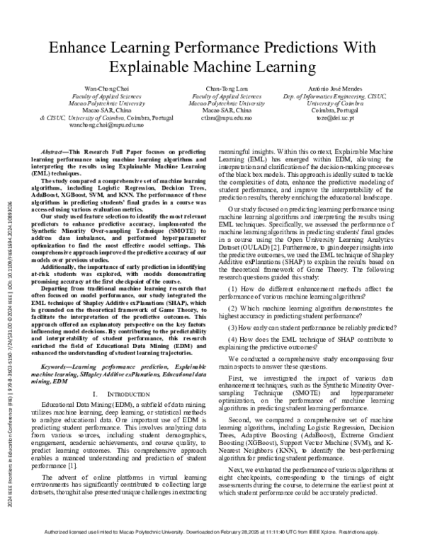 (PDF) Enhance Learning Performance Predictions With Explainable Machine ...