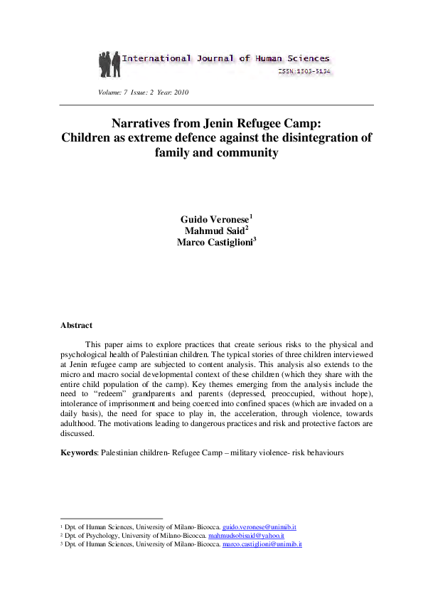 (PDF) Narratives from Jenin Refugee Camp