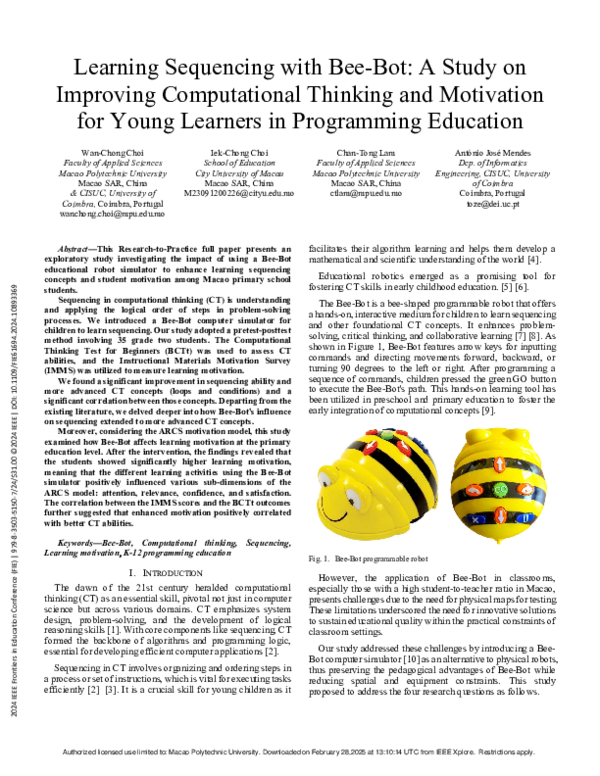 (PDF) Learning Sequencing with Bee-Bot: A Study on Improving Computational Thinking and ...