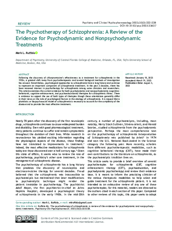 (PDF) The Psychotherapy of Schizophrenia: A Review of the Evidence for ...