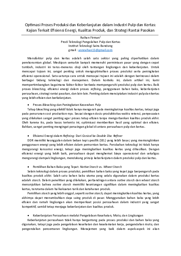 (PDF) Optimasi Proses Produksi dan Keberlanjutan dalam Industri Pulp ...