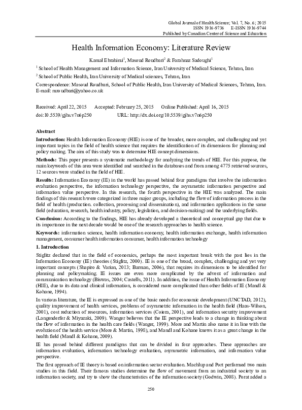 (PDF) Health Information Economy: Literature Review
