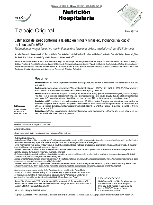 (PDF) Estimation of weight based on age in Ecuadorian boys and girls: a ...