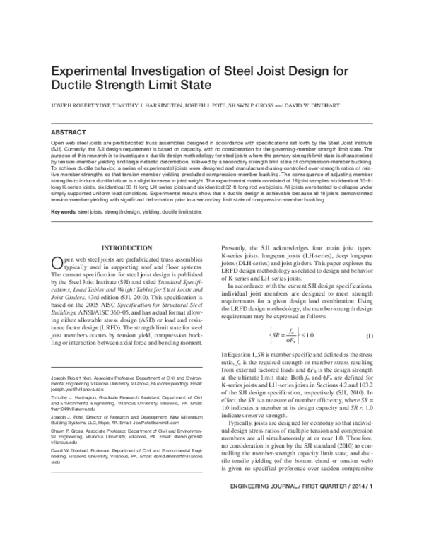 (PDF) Experimental Investigation of Steel Joist Design for Ductile ...