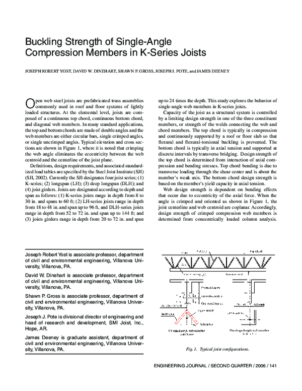(PDF) Buckling Strength of Single Angle Compression Members in K-Series Joists