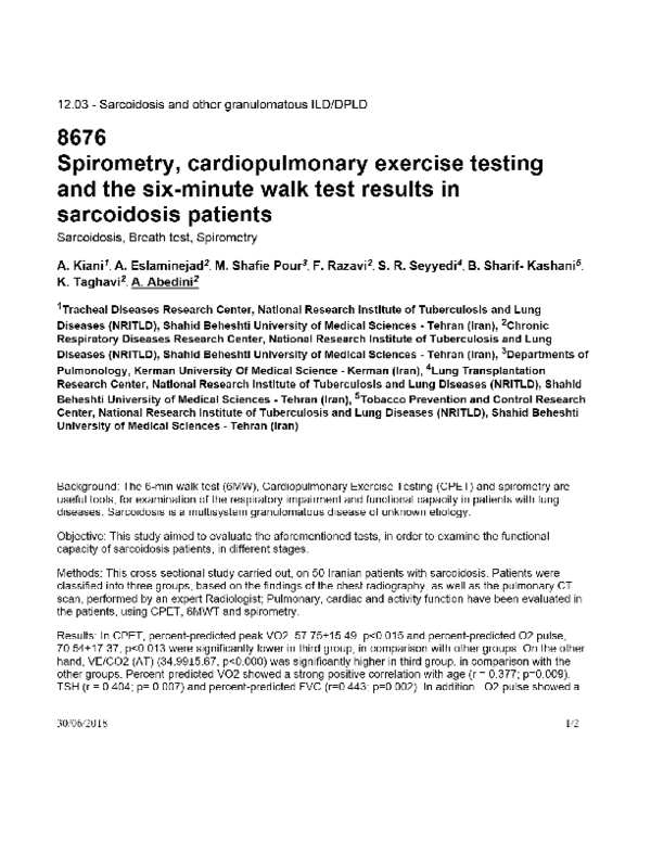 (PDF) Spirometry, cardiopulmonary exercise testing and the six-minute ...