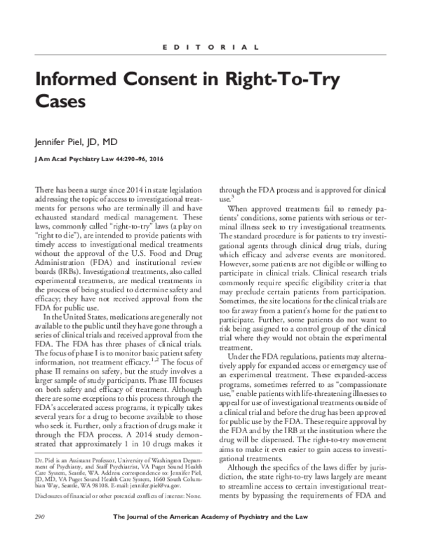 (PDF) Informed Consent in Right-To-Try Cases