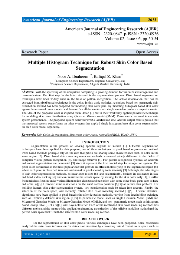 (PDF) Multiple Histogram Technique for Robust Skin Color Based Segmentation