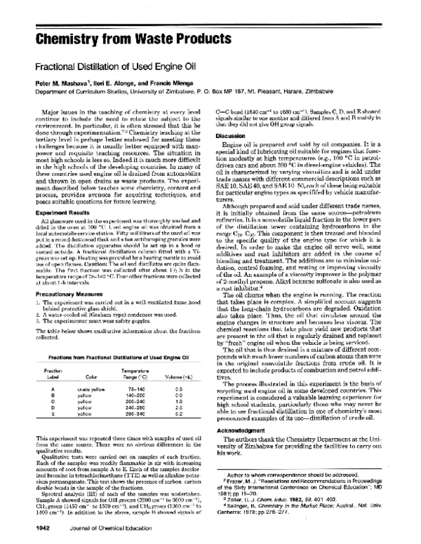(PDF) Chemistry from waste products: Fractional distillation of used ...