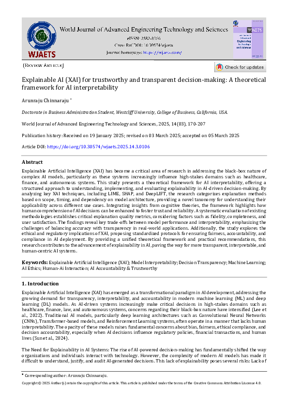 (PDF) Explainable AI (XAI) for trustworthy and transparent decision-making: A theoretical ...