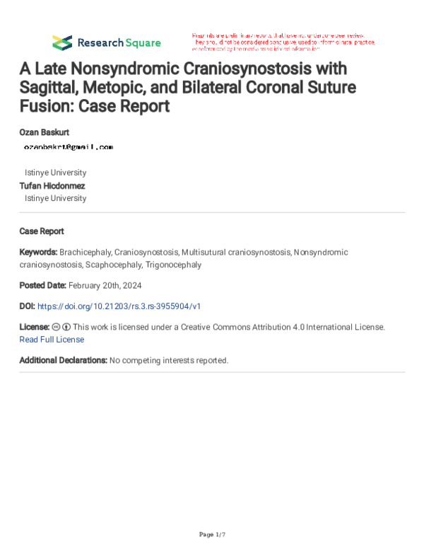 (PDF) A Late Nonsyndromic Craniosynostosis with Sagittal, Metopic, and ...
