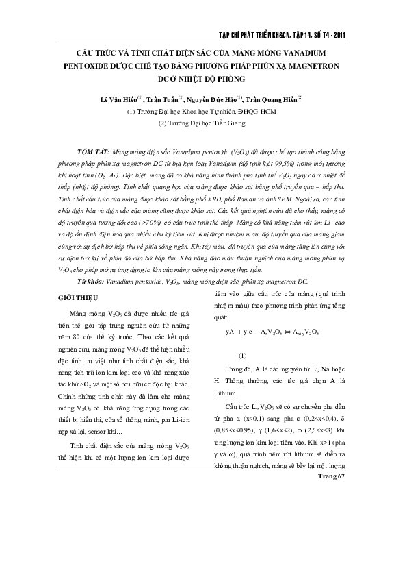 (PDF) Structure and Electrochromic of Vanadium Pentoxide Thinfilms ...