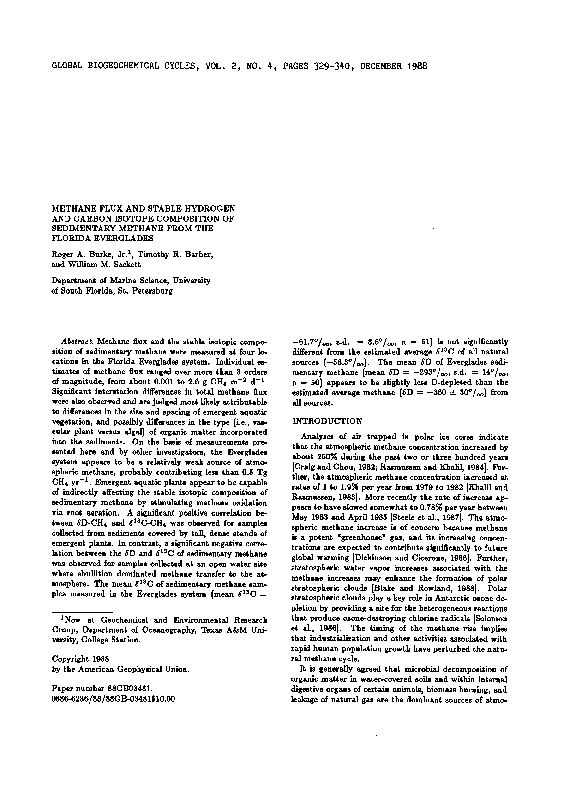 Methane flux and stable hydrogen and carbon isotope composition of ...