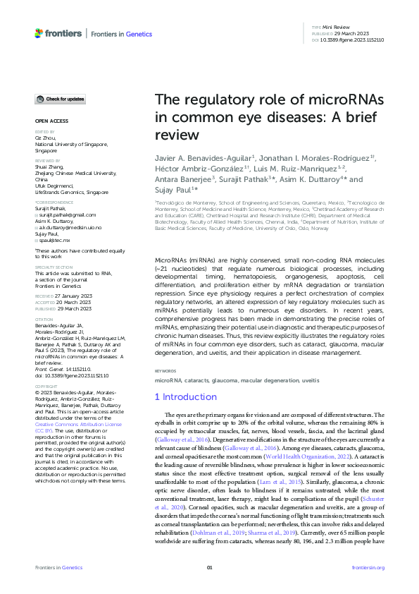 (PDF) The regulatory role of microRNAs in common eye diseases: A brief ...