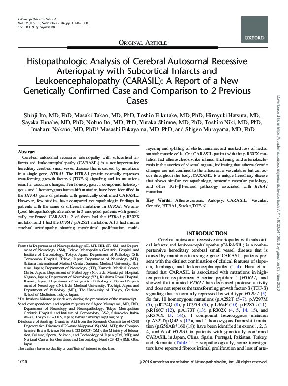 (PDF) Histopathologic Analysis of Cerebral Autosomal Recessive ...