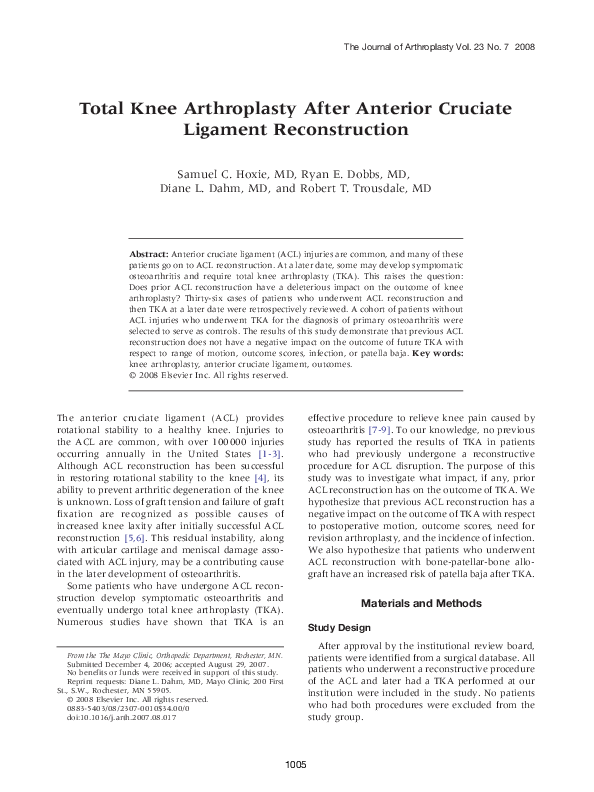 (PDF) Total Knee Arthroplasty After Anterior Cruciate Ligament ...
