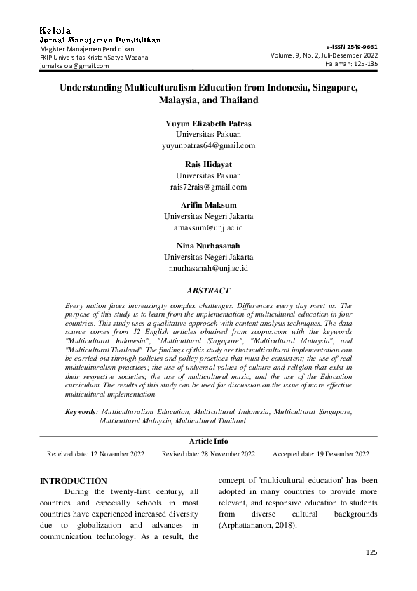 (PDF) Understanding Multiculturalism Education from Indonesia, Singapore, Malaysia, and Thailand