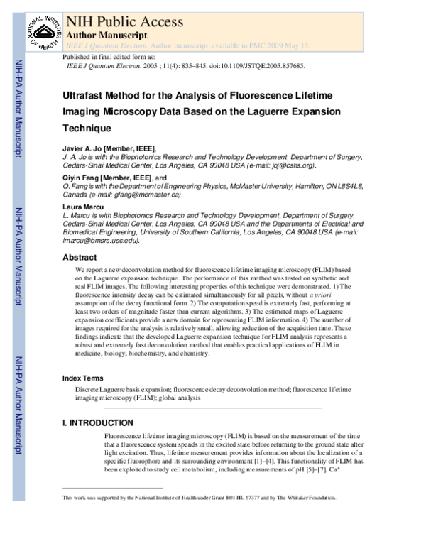 (PDF) Ultrafast method for the analysis of fluorescence lifetime imaging microscopy data based ...