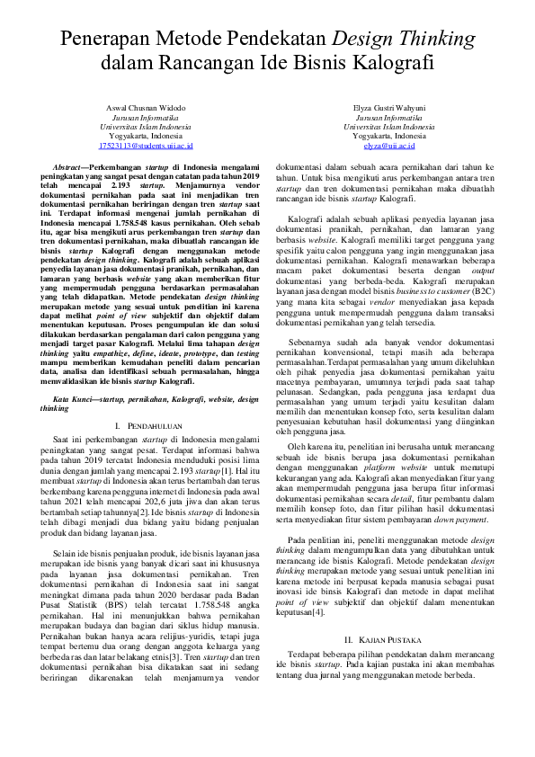 (PDF) Penerapan Metode Pendekatan Design Thinking dalam Rancangan Ide ...