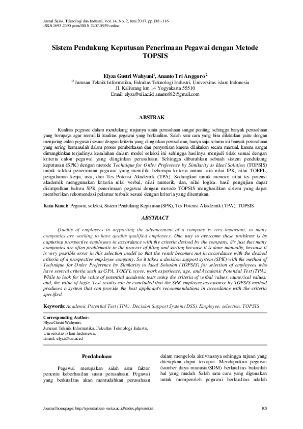 (PDF) Sistem Pendukung Keputusan Penerimaan Pegawai Dengan Metode Topsis