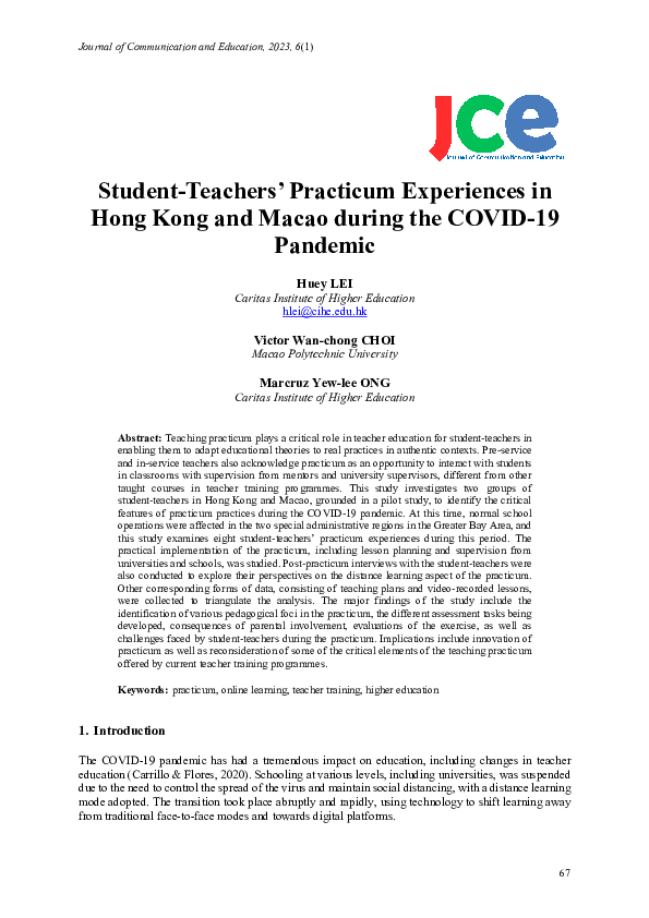 (PDF) Student-Teachers' Practicum Experiences in Hong Kong and Macao ...