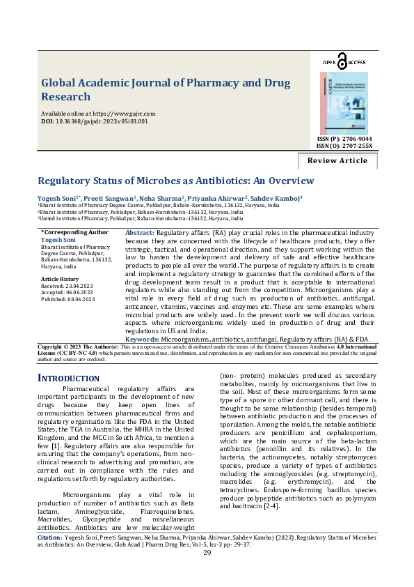 (PDF) Regulatory Status of Microbes as Antibiotics: An Overview