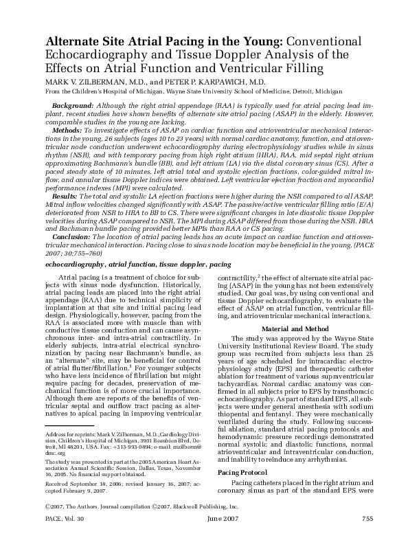 Alternate Site Atrial Pacing in the Young: Conventional ...