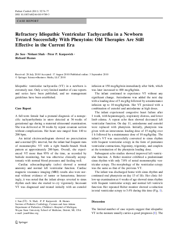 (PDF) Refractory Idiopathic Ventricular Tachycardia in a Newborn ...
