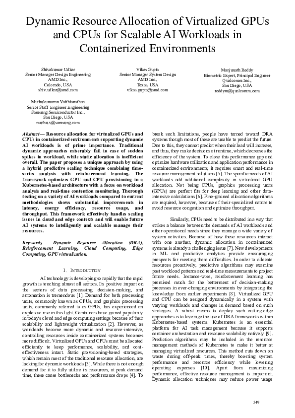 Pdf Dynamic Resource Allocation Of Virtualized Gpus And Cpus For Scalable Ai Workloads In