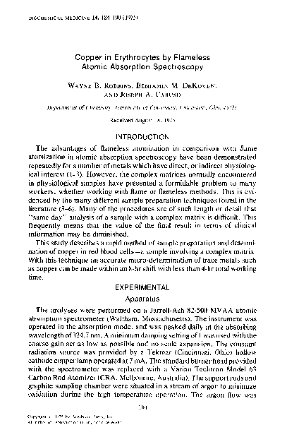(PDF) Copper in erythrocytes by flameless atomic absorption spectroscopy