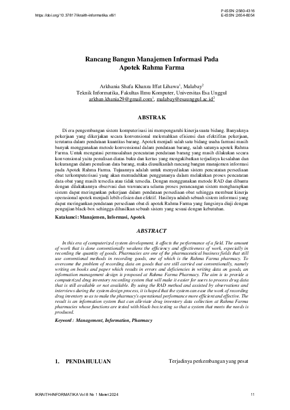 (PDF) Rancang Bangun Manajemen Informasi Pada Apotek Rahma Farma