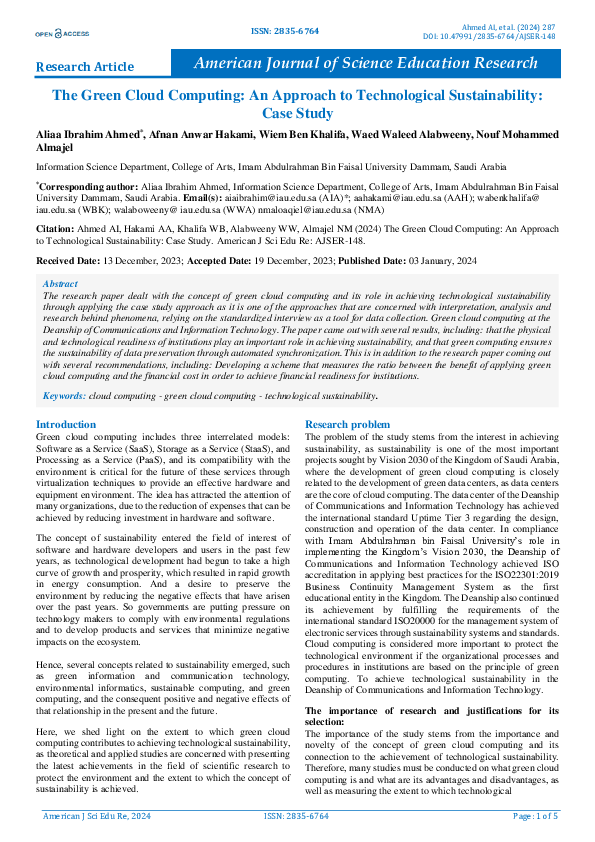 (PDF) The Green Cloud Computing: An Approach to Technological Sustainability: Case Study