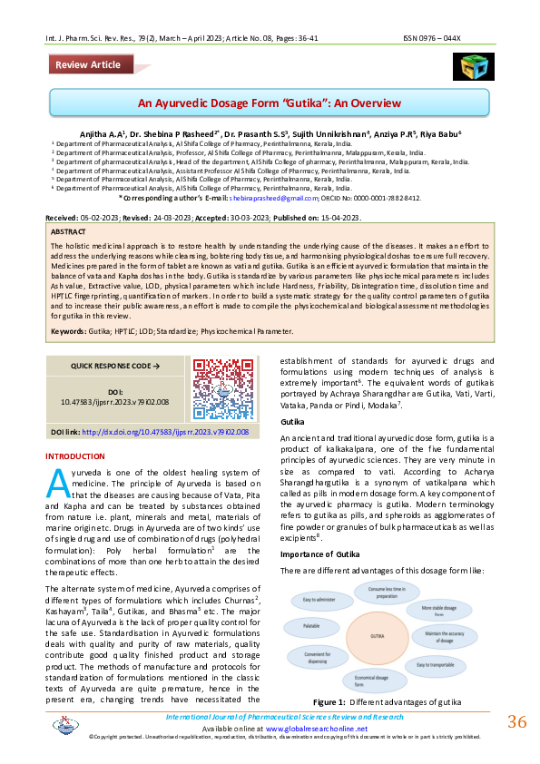 (PDF) An Ayurvedic Dosage Form “Gutika”: An Overview