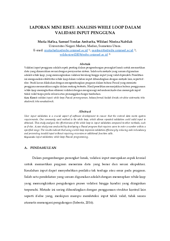 (PDF) LAPORAN MINI RISET: ANALISIS WHILE LOOP DALAM VALIDASI INPUT PENGGUNA